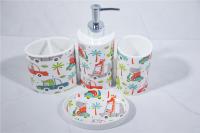 China Custom Decal Glaze Ceramic Bathroom Accessories Set 4 Piece Food Grade for sale