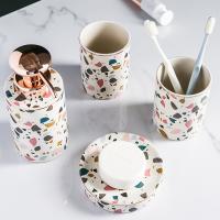 China Marbling Design Ceramic Bath Accessory Set Gilt Edged Decal Glazed for sale