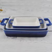 China Ceramic Rectangular Bakeware Casserole Dish Oven Baking Pan Set 3 Sizes 500F for sale