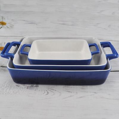China Ceramic Rectangular Bakeware Casserole Dish Oven Baking Pan Set 3 Sizes 500F for sale