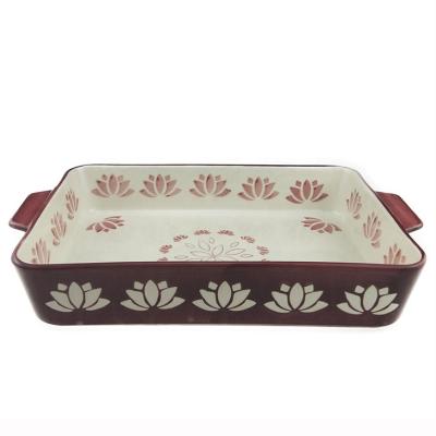 China Customizable Stoneware Baking Pan Rectangle Oven Tray 500°F Microwave Safe for sale