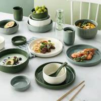 China Custom Embossed Relief Ceramic Dinner Plate Sets OEM 1000 Sets MOQ Microwave Safe for sale