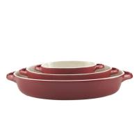 China Oval Ceramic Bakeware Set 3-Piece Baking Pan Dishwasher Microwave Safe 17.5-33.5cm for sale