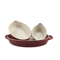 China Oval Ceramic Bakeware Set 3-Piece Baking Pan Dishwasher Microwave Safe 17.5-33.5cm for sale