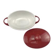 China Red Glazed Small Oval Ceramic Casserole Dish With Lid for sale