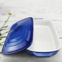 China Blue Glazed Non Stick Binaural Ceramic Casserole Cookware For Restaurant for sale