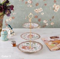 China Nordic Creative Three Tier Ceramic Dessert Plate Gold Plated for sale