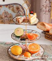 China European Three Layer Ceramic Fruit Plate Gold Plated For Export for sale