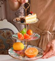 China European Three Layer Ceramic Fruit Plate Gold Plated For Export for sale