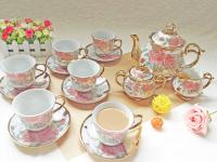 China Custom Hand Painted Gold Rim Ceramic Coffee Cups Water Pot Set 1000 MOQ for sale