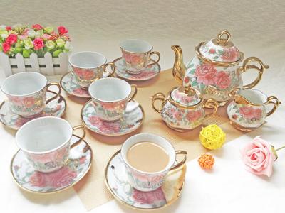 China Custom Hand Painted Gold Rim Ceramic Coffee Cups Water Pot Set 1000 MOQ for sale