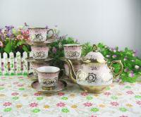 China European Plated Decal Ceramic Relief Cold Water Kettle and Tea Cup Set Custom Size 1000 Set MOQ for sale