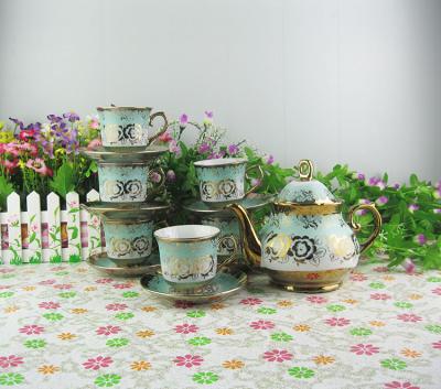China European Plated Decal Ceramic Relief Cold Water Kettle and Tea Cup Set Custom Size 1000 Set MOQ for sale