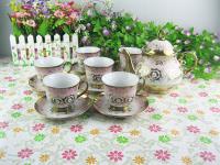 China European Plated Decal Ceramic Relief Cold Water Kettle and Tea Cup Set Custom Size 1000 Set MOQ for sale