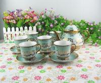 China European Plated Decal Ceramic Relief Cold Water Kettle and Tea Cup Set Custom Size 1000 Set MOQ for sale