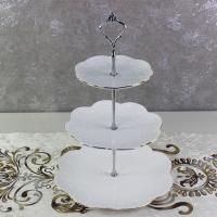 China Embossed European White Ceramic Three Layer String Plate Fruit Cake Rack for sale