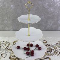 China Embossed European White Ceramic Three Layer String Plate Fruit Cake Rack for sale