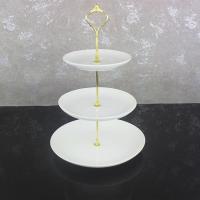 China European White Glazed Ceramic Fruit Plate Three Layer Multi Tier Serving Tray Custom Size for sale