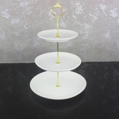 China European White Glazed Ceramic Fruit Plate Three Layer Multi Tier Serving Tray Custom Size for sale