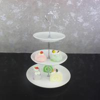 China European White Glazed Ceramic Fruit Plate Three Layer Multi Tier Serving Tray Custom Size for sale
