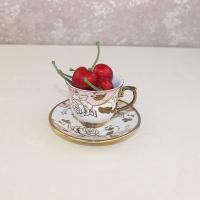 China Gold Plated Smiling Face Ceramic Coffee Cup and Saucer Set 5oz 4.2inch for sale