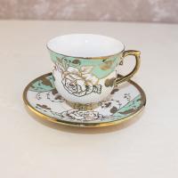 China Gold Plated Smiling Face Ceramic Coffee Cup and Saucer Set 5oz 4.2inch for sale