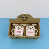 China 2 Pack Ceramic Coffee Cup with Spoon 200ml Smiling Face Design for Parties Picnics for sale