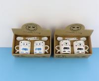 China 2 Pack Ceramic Coffee Cup with Spoon 200ml Smiling Face Design for Parties Picnics for sale