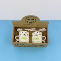 China 2 Pack Ceramic Coffee Cup with Spoon 200ml Smiling Face Design for Parties Picnics for sale