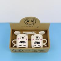 China 2 Pack Ceramic Coffee Cup with Spoon 200ml Smiling Face Design for Parties Picnics for sale