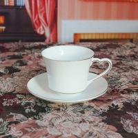China European Hand Painted Bone Porcelain Coffee Cup Set 6 Cups 1 Pot with Gold Trim for sale