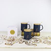 China Nordic Octagonal Diamond Ceramic Coffee Mug With Bamboo Cover Spoon for sale