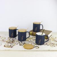 China Nordic Octagonal Diamond Ceramic Coffee Mug With Bamboo Cover Spoon for sale
