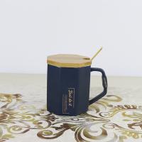 China Nordic Octagonal Diamond Ceramic Coffee Mug With Bamboo Cover Spoon for sale