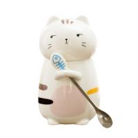 China Cartoon Style 3D Cute Cat Creative Ceramic Mugs With Lid Spoon for sale