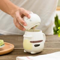 China Cartoon Style 3D Cute Cat Creative Ceramic Mugs With Lid Spoon for sale
