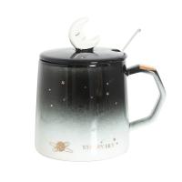 China Star Pattern Drum Type Ceramic Stoneware Cup With 3D Moon Cover And Spoon for sale