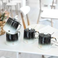 China Star Pattern Drum Type Ceramic Stoneware Cup With 3D Moon Cover And Spoon for sale