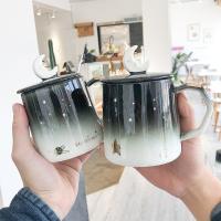 China Star Pattern Drum Type Ceramic Stoneware Cup With 3D Moon Cover And Spoon for sale
