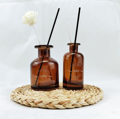 China Clear Glass Collar 100ml 150ml Empty Luxury Round Amber Reed Diffuser Bottle for Liquor for sale