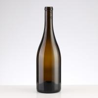 China Empty 750ml Olive Green Round Glass Wine Bottle with Cork Hot Stamping Surface Handling for sale
