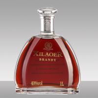 China Customized Logo Clear Oblate Shape Glass Bottle For 500ml 750ml Whisky Brandy Liquor for sale