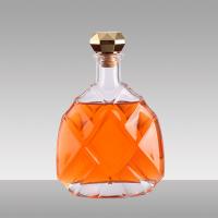China Customized Logo Clear Oblate Shape Glass Bottle For 500ml 750ml Whisky Brandy Liquor for sale