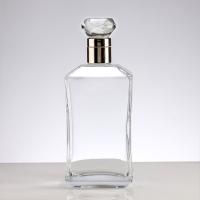 China Collar Material Glass Beverage 500ml Square Transparent High White Glass Wine Bottle with Cap for sale