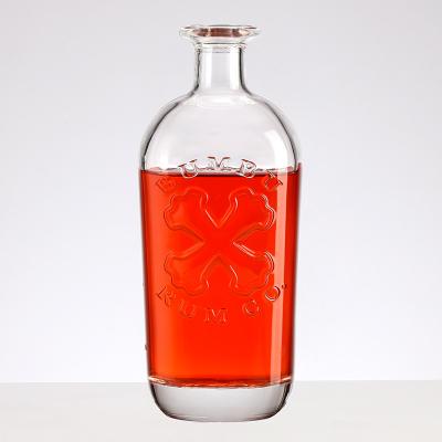 China Whisky Brandy Vodka Glass Bottle 500ml 700ml with Cork Seal and Glass Collar for sale
