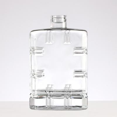 China 750ML Glass Bottle With Cap For Whiskey Square Shape Weight Empty Bottle for sale