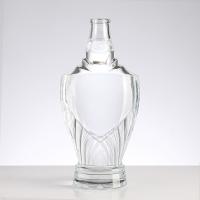 China Custom Design Round Shape 750ml Glass Whisky Bottle with Cork and Clear for sale