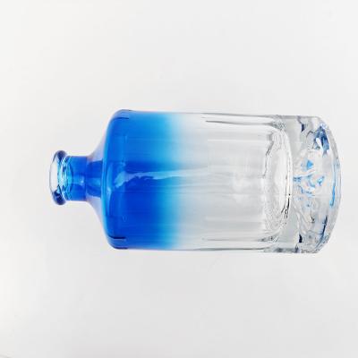 China 500ml 700ml Luxury Gradient Blue Glass Wine Bottle with Hot Stamping Surface Handling for sale