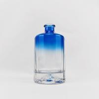 China 500ml 700ml Luxury Gradient Blue Glass Wine Bottle with Hot Stamping Surface Handling for sale
