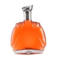 China Eco-friendly Glass Body Brandy Bottle Flat Transparent Glass Bottle for XO Brandy for sale